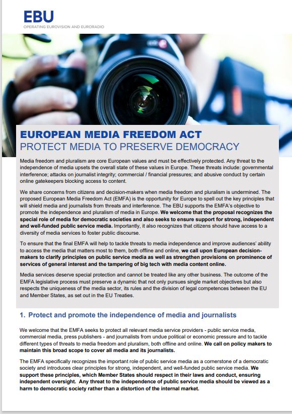 The EBU's policy position on the European Media Freedom Act (EMFA) | EBU